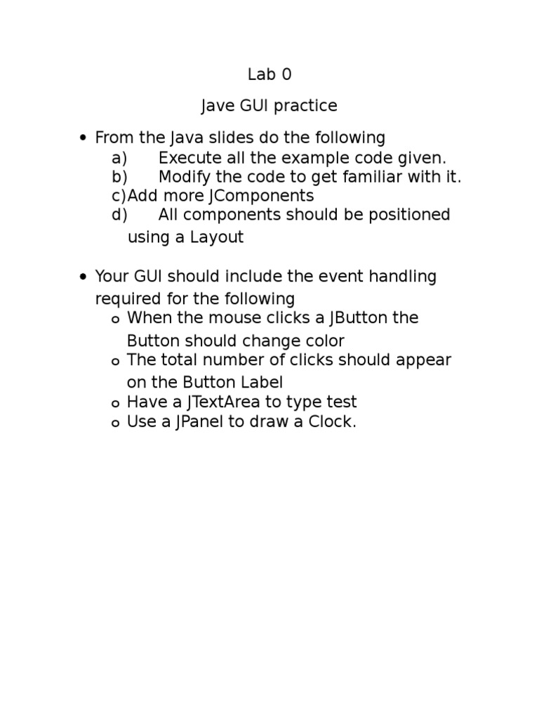Lab 0 - Jave GUI Practice | PDF