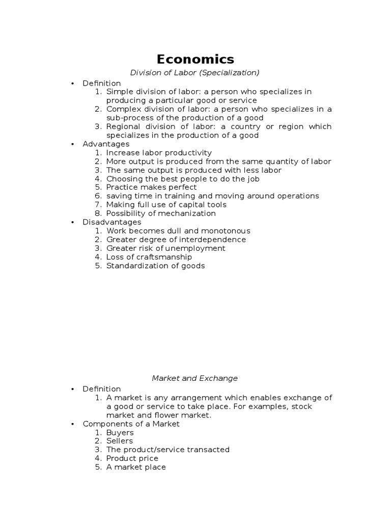 Economics: Division of Labor (Specialization) | PDF | Money | Globalization
