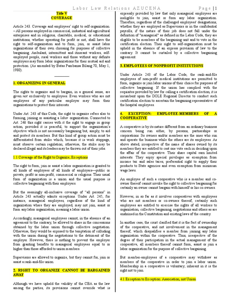 Labor Relations Azucena Vol II Finals | PDF | Trade Union | Employment