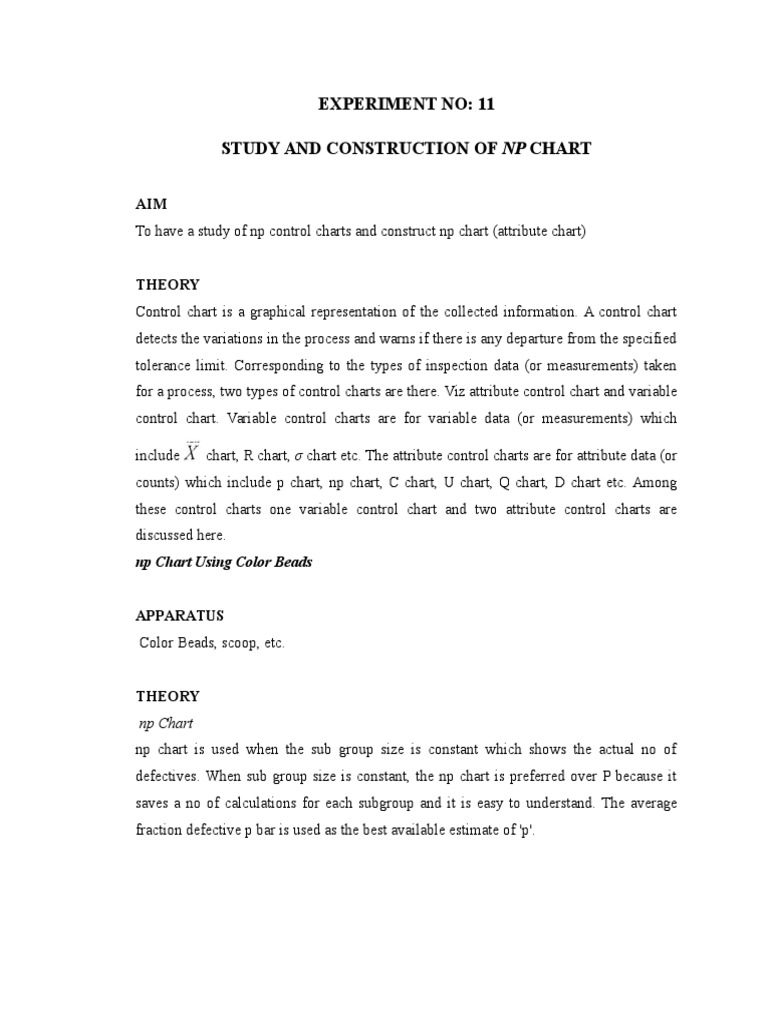 Experiment No: 11 Study and Construction of NP Chart | Download Free ...