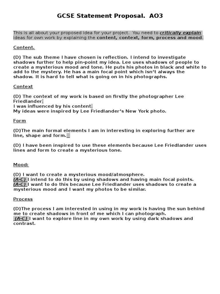 Gcse Statement Proposal 1 | PDF