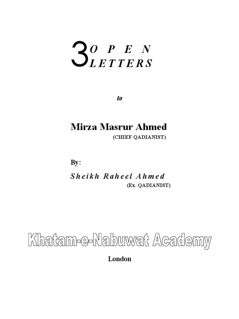 3 Open Letters To Mirza Masroor Ahmad by Shaikh Raheel Ahmad | PDF ...