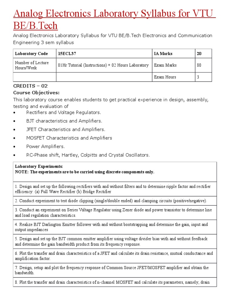 Aec Lab Manual | Download Free PDF | Field Effect Transistor | Amplifier
