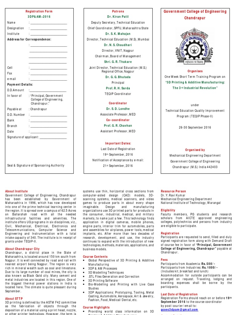 3D Printing Training Program Registration | PDF | 3 D Printing | 3 D ...