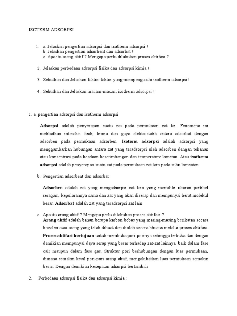 Pengertian Isoterm Adsorpsi dan Jenisnya | PDF
