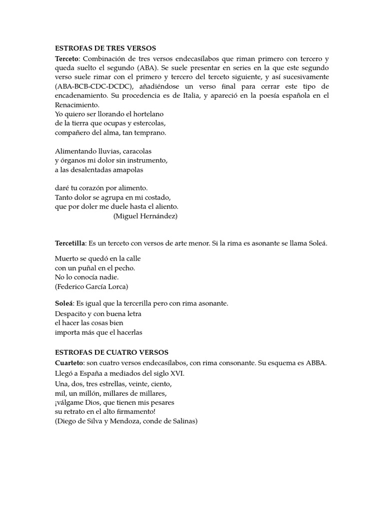 Tipos de Estrofas y Poemas | PDF | Metro (poesía) | Literatura española