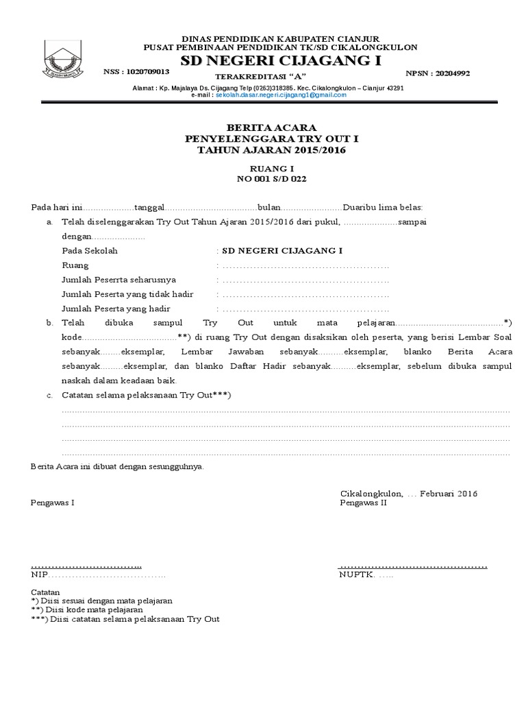 Berita Acara Try Out 2016 | PDF