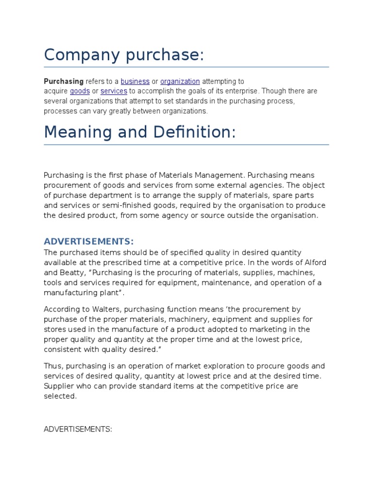 An Overview of the Purchasing Function and Process in an Organization ...