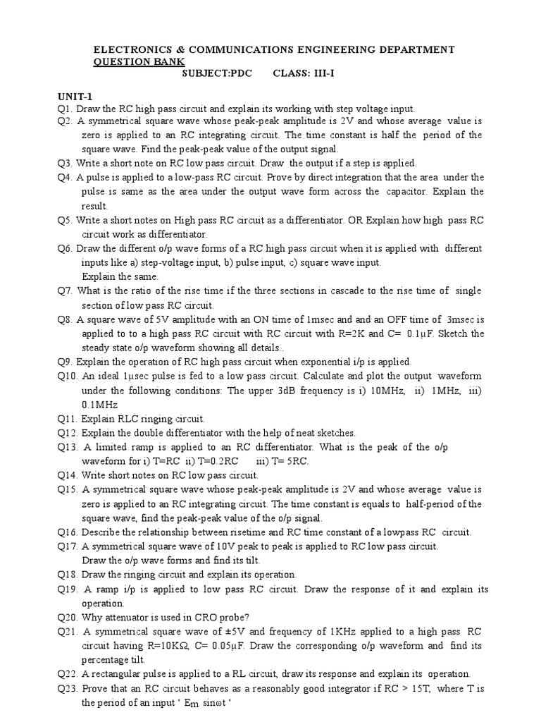 Electronics & Communications Engineering Department Bank Subject:Pdc Class: Iii-I UNIT-1 | PDF ...