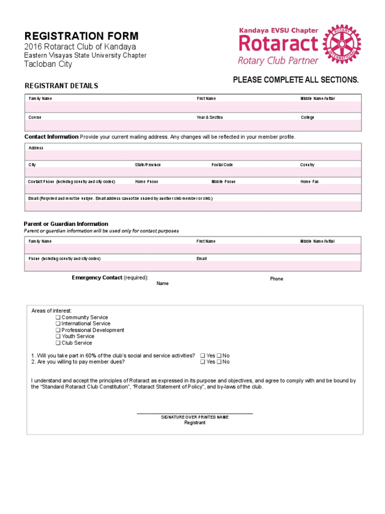 Rotaract EVSU Registration Form Final | PDF