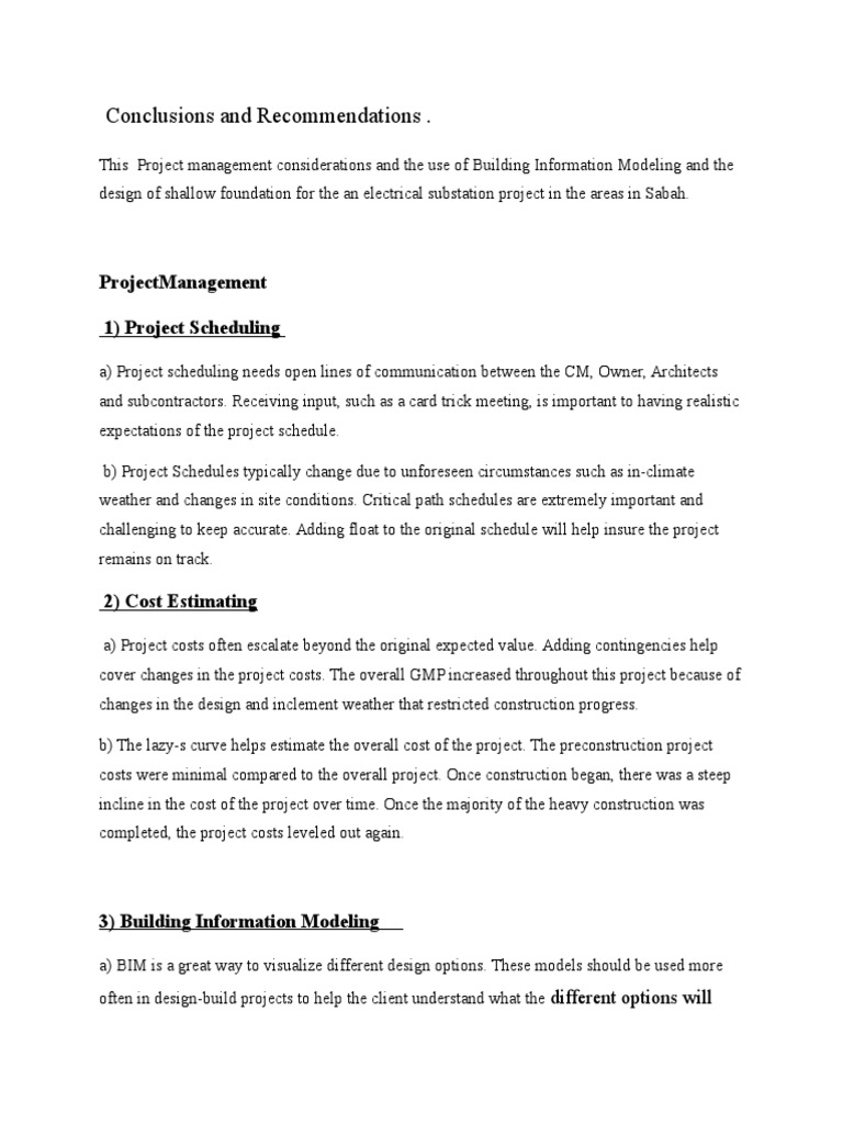 Conclusions and Recommendations .: Projectmanagement 1) Project ...