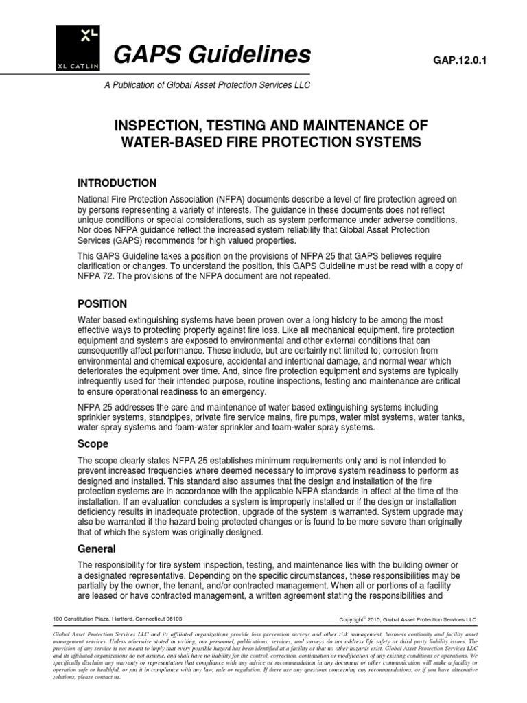 Inspection and Testing Water Based Fire Systems Guidelines | PDF | Fire ...