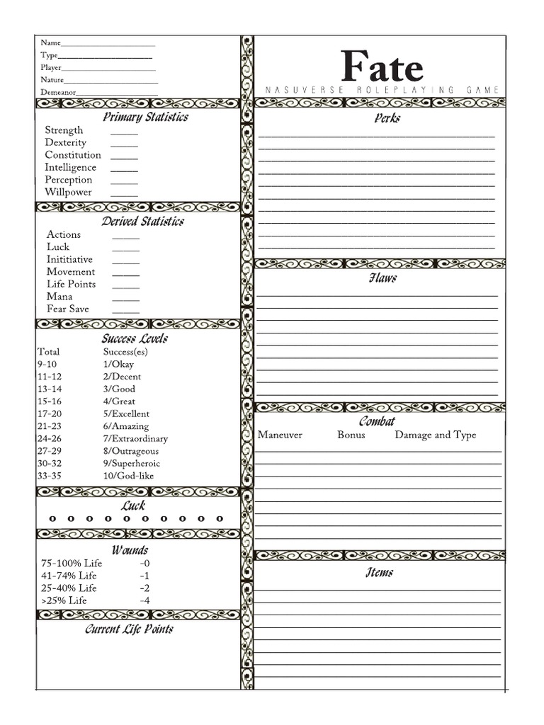 Nasuverse RPG Character Sheet Template | PDF