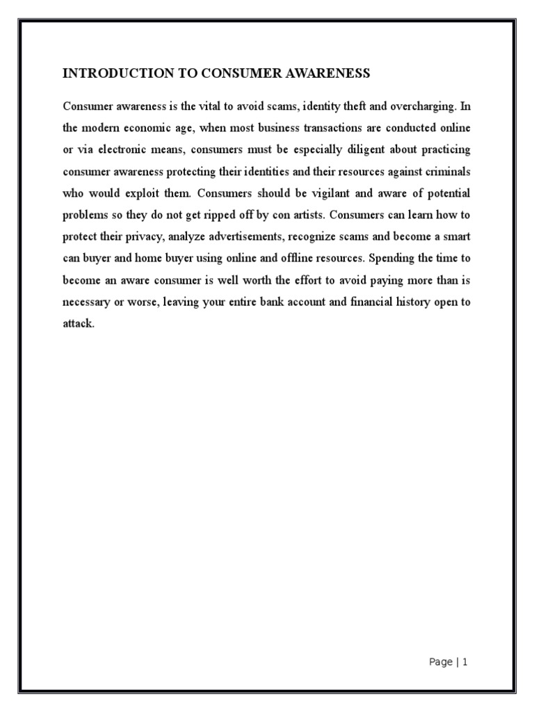 Introduction to consumer awareness | Sales | Questionnaire