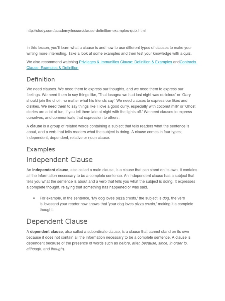 Independent Clause: Privileges & Immunities Clause: Definition ...
