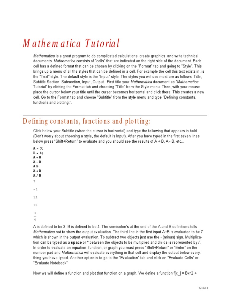 Mathematica Primer Fall 2013 | PDF | Function (Mathematics) | Standard Deviation