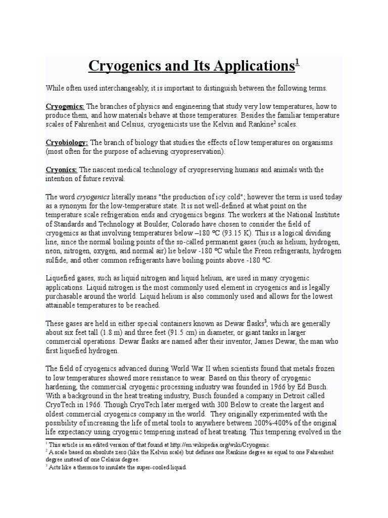 Cryogenics and Its Applications | PDF | Cryogenics | Chemical Industry