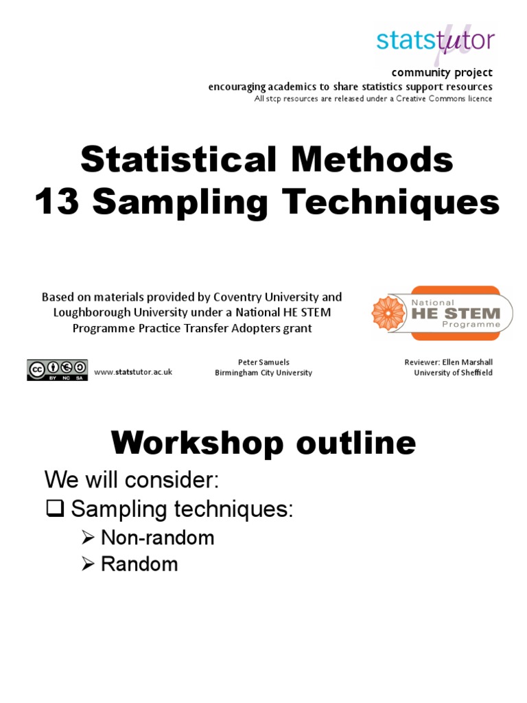 Statistical Methods 13 Sampling Techniques: Community Project | PDF | Sampling (Statistics ...