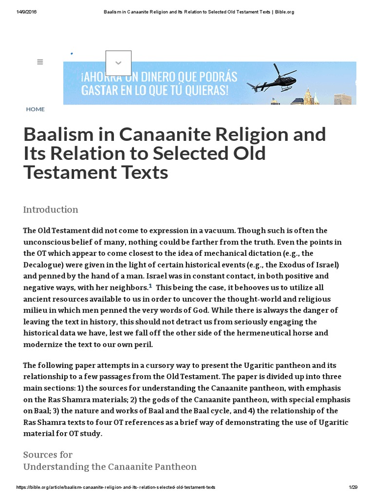 Baalism in Canaanite Religion and Its Relation To Selected Old ...