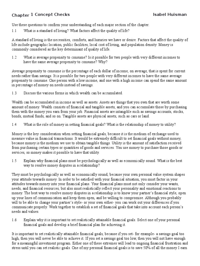 Chapter 1 Concept Checks Isabel Huisman | PDF | Wealth | Goal
