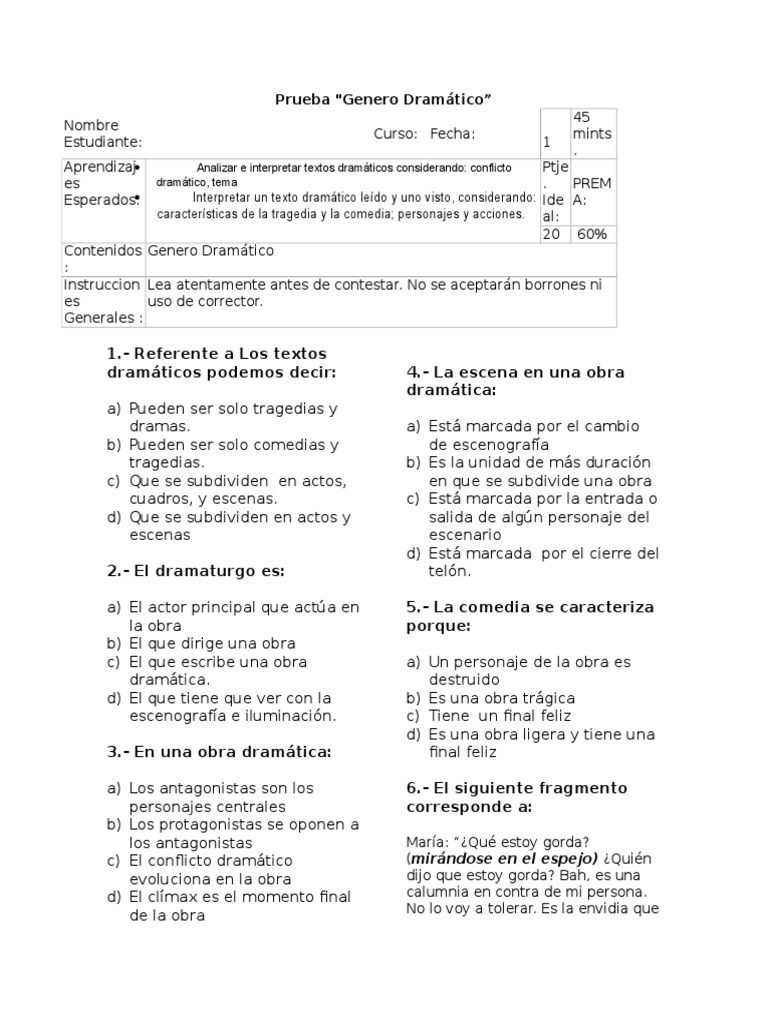 Prueba | PDF | Teatro | Comedia
