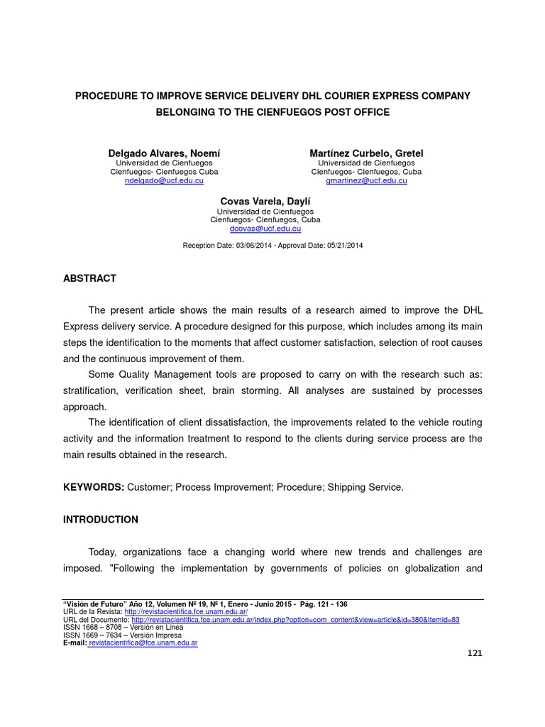 Procedure To Improve Service Delivery DHL Courier Express Company ...