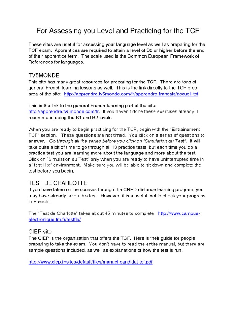 Preparing For TCF | PDF | Test (Assessment) | Communication