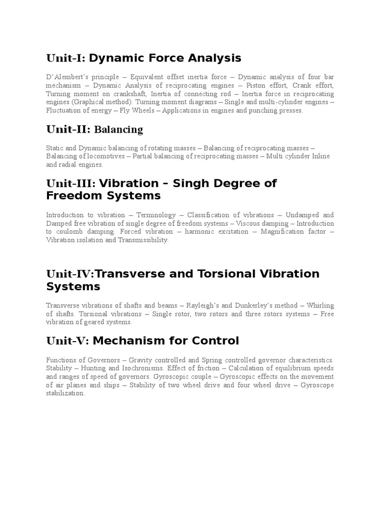 Unit-I: Dynamic Force Analysis | PDF