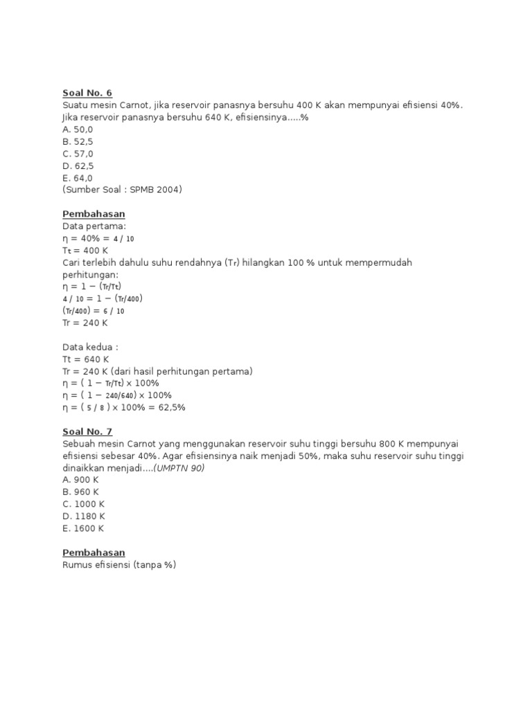 Efisiensi Mesin Carnot dan Proses Termodinamika | PDF | Metode & Bahan ...