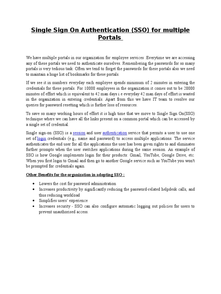 Single Sign On Authentication | PDF | Cryptography | Information Technology