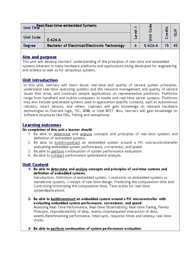 Real Time Embedded Systems E 626 A Pdf Embedded System Real Time Computing
