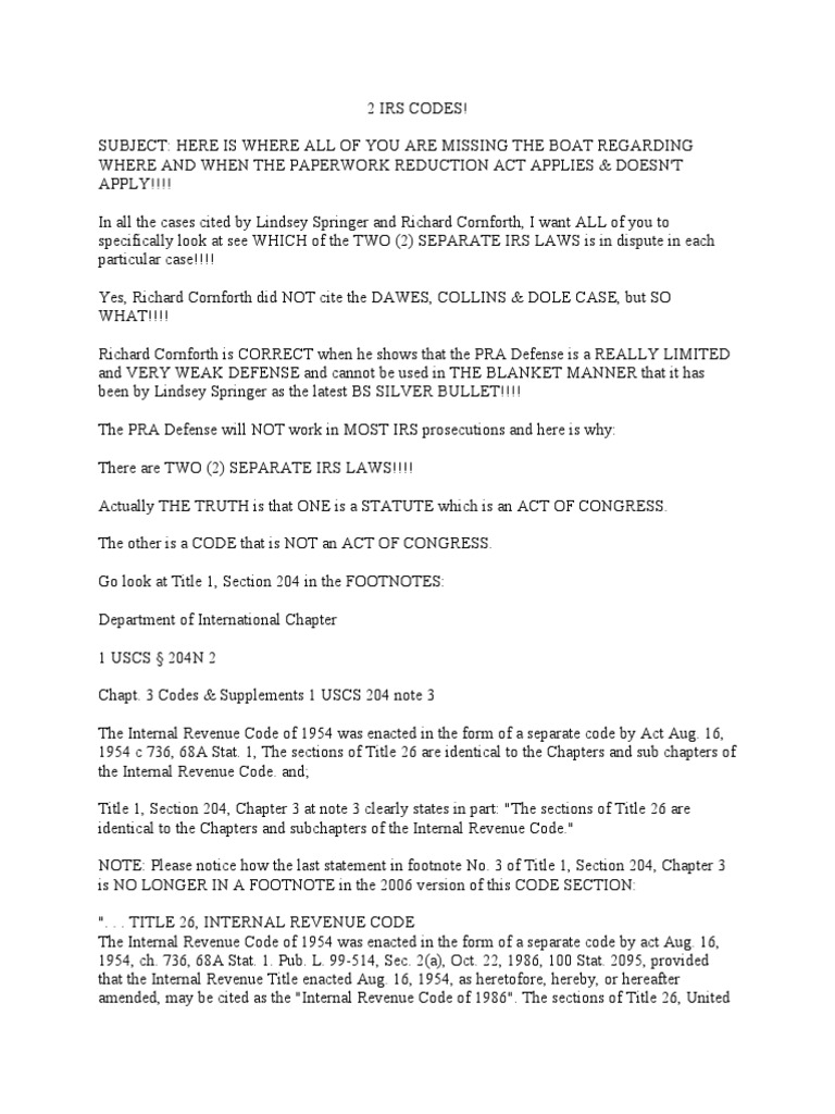 2 IRS CODEs | PDF | Internal Revenue Code | Internal Revenue Service