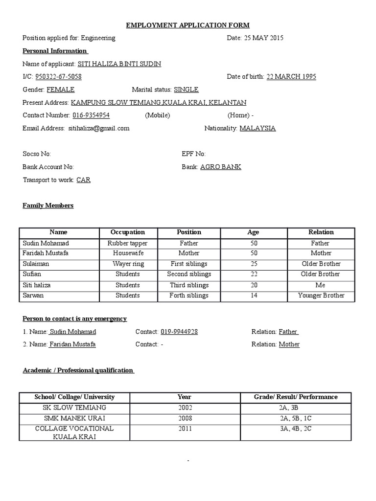 Employment Application Form | PDF | Social Institutions | Social Science