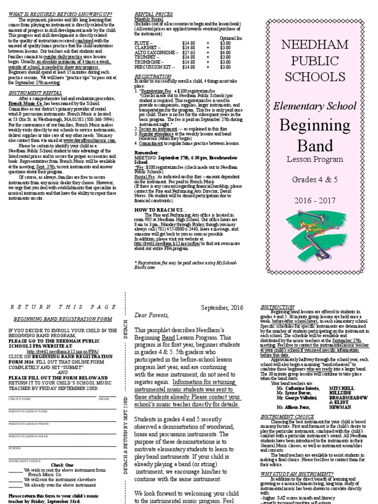 Needham Schools Beginning Band Program | PDF | Fee | Music Education