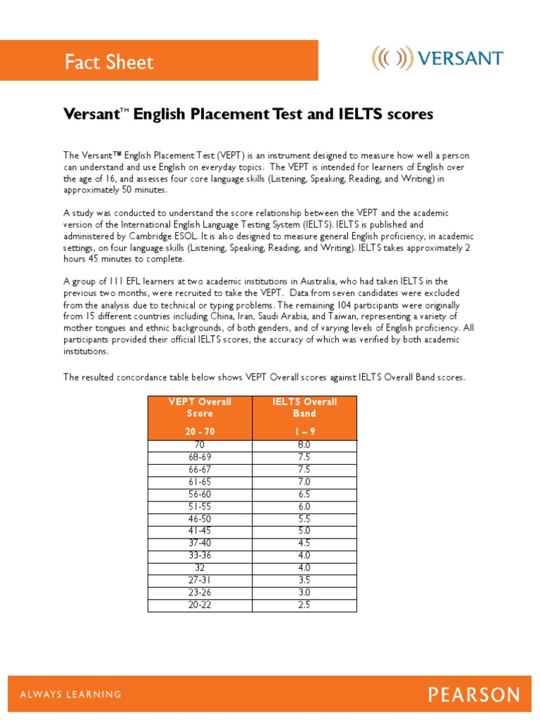 VEPT - Comparison To IELTS | PDF | Language Arts & Discipline | Foreign ...
