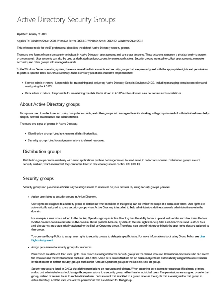 Active Directory Security Groups PDF | PDF