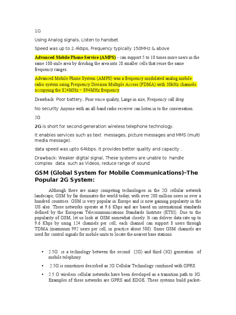 Advanced Mobile Phone Service (AMPS) - Can Support 5 To 10 Times More Users in The | PDF | Gsm ...