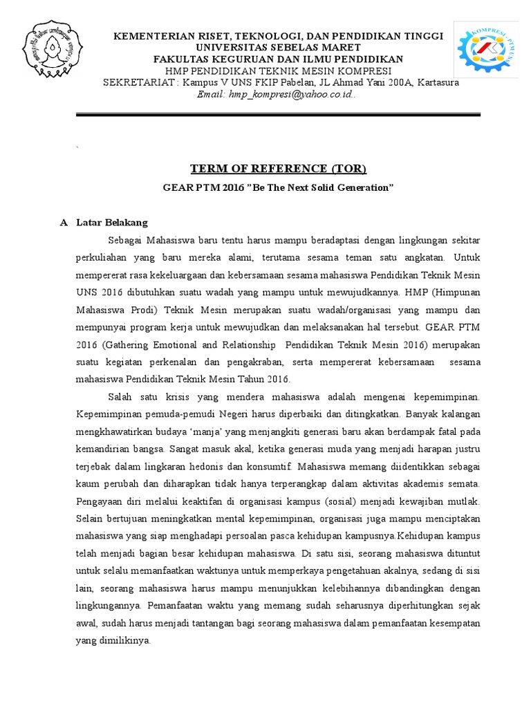 Contoh TOR Kegiatan | PDF