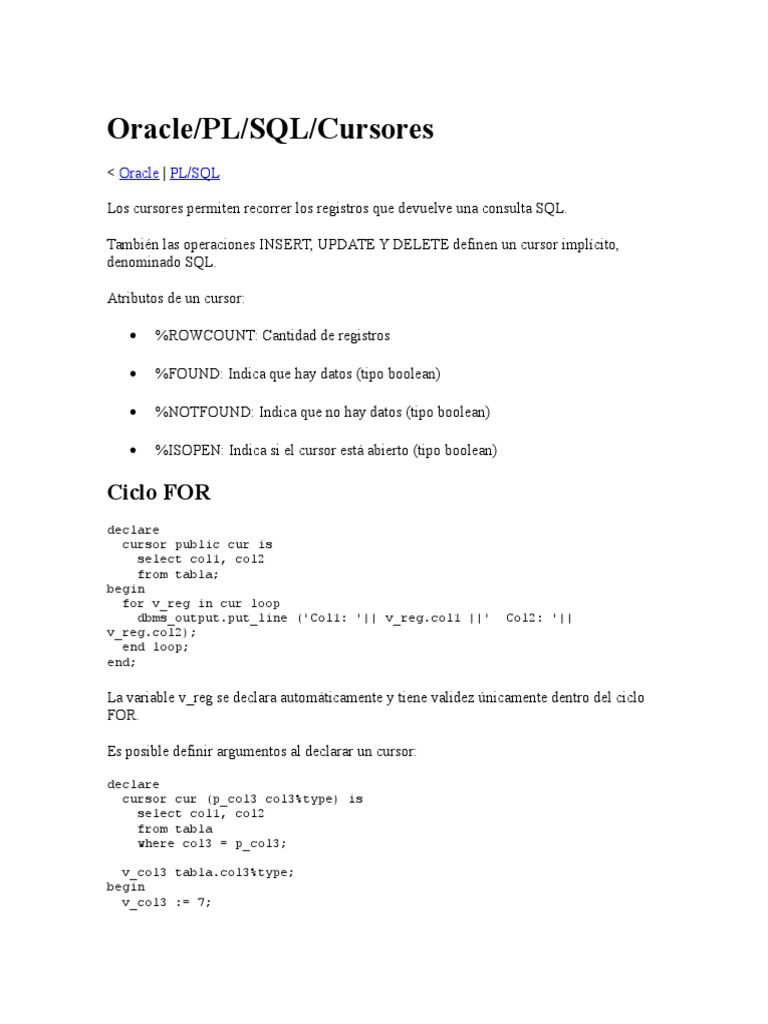 Utilizacion de Cursores en PLSQL | PDF | Pl / Sql | Programa de computadora