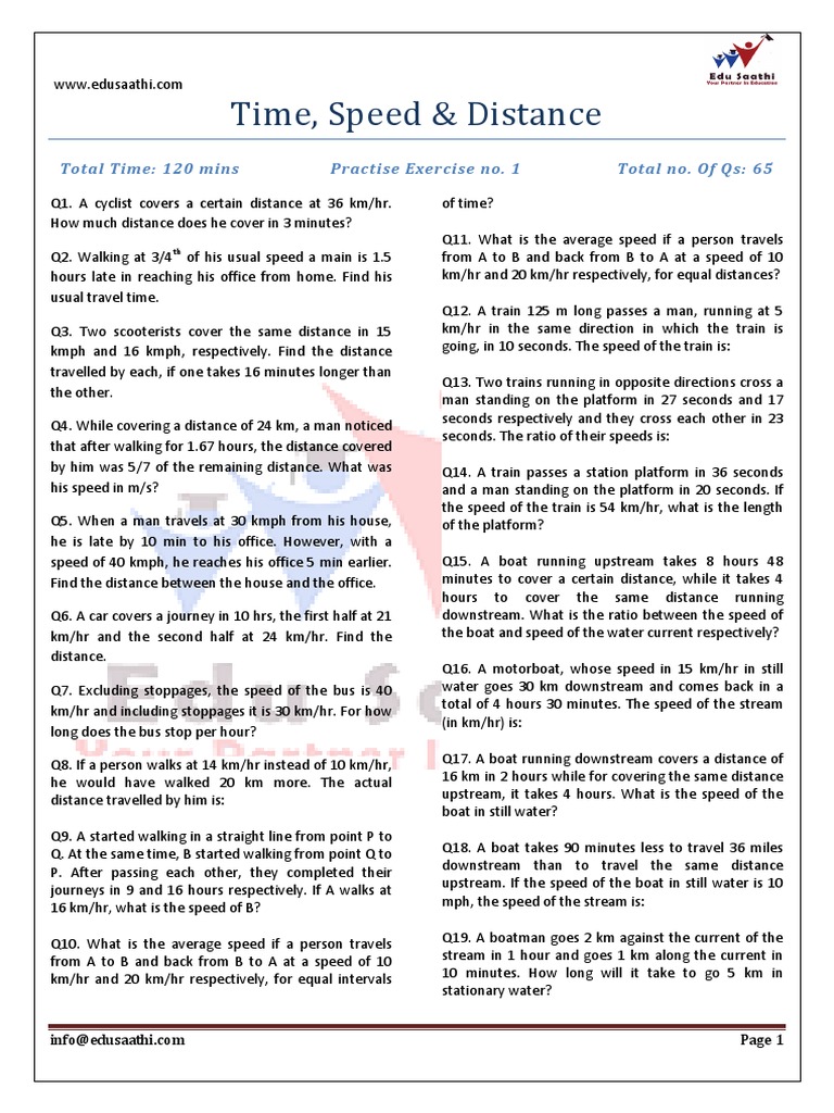 Time, Speed & Distance Practice Problems | PDF