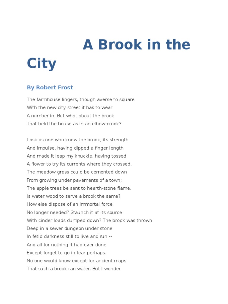 A Brook in The City: by Robert Frost | PDF