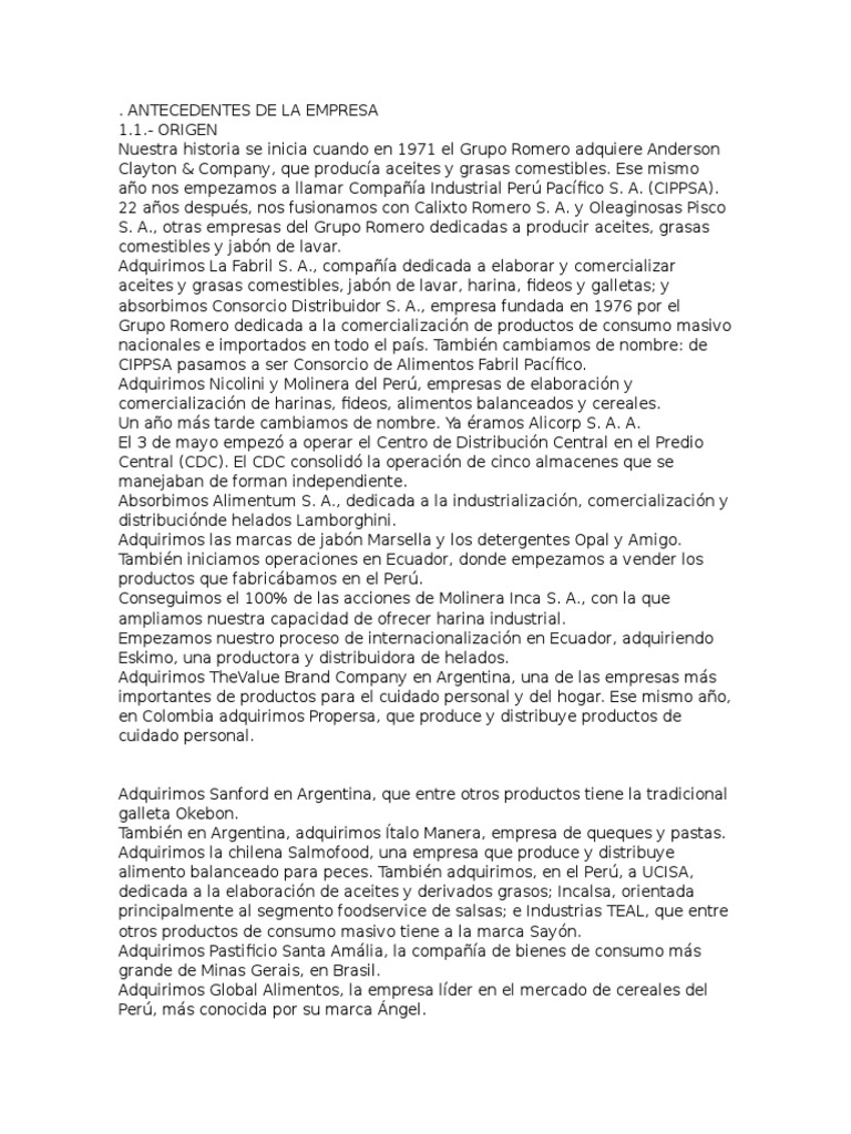 Historia y Expansión de Alicorp | PDF | Negocios | Salud y bienestar