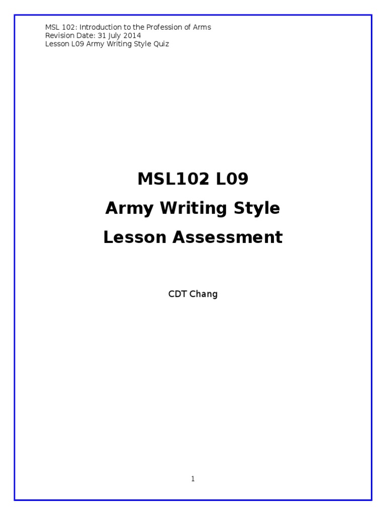 Army Writing Style Quiz | Verb | Grammar