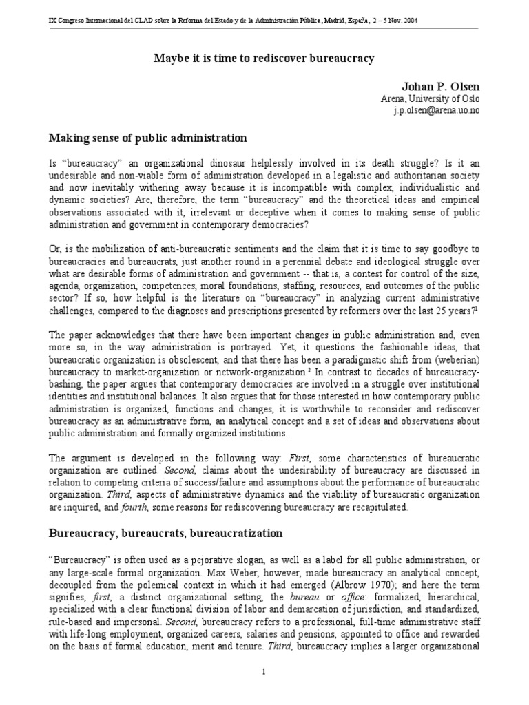 Maybe It Is Time To Rediscover Bureaucracy Johan P. Olsen: Arena ...