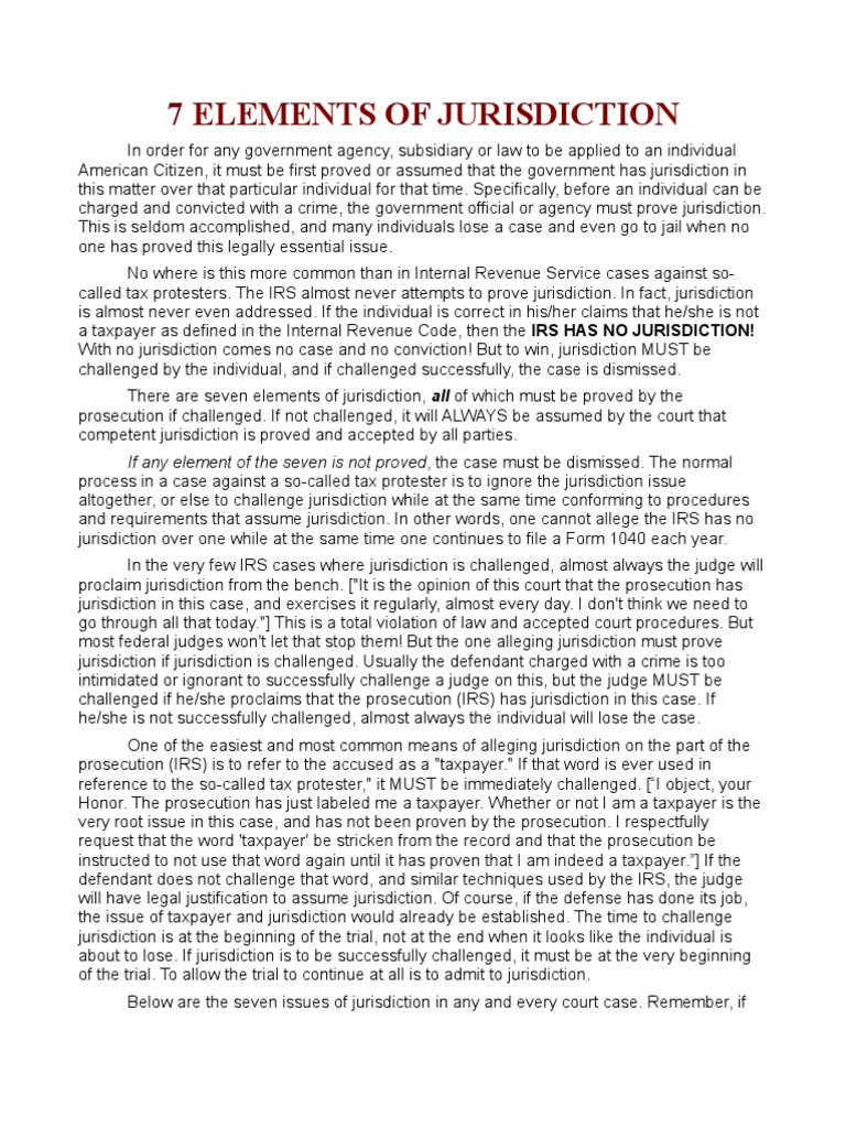 7 Elements of Jurisdiction | PDF | Jurisdiction | Internal Revenue Service