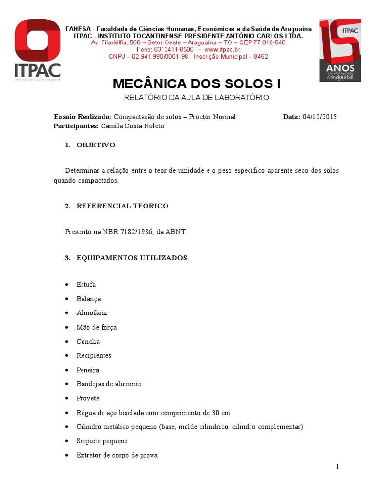 Compactação de Solos: Ensaio Proctor Normal | PDF | Umidade | Solo