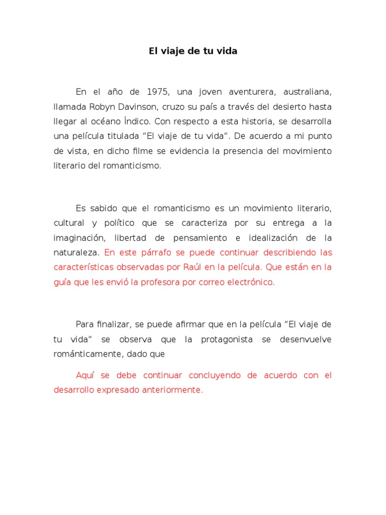 Ensayo El Viaje de Tu Vida