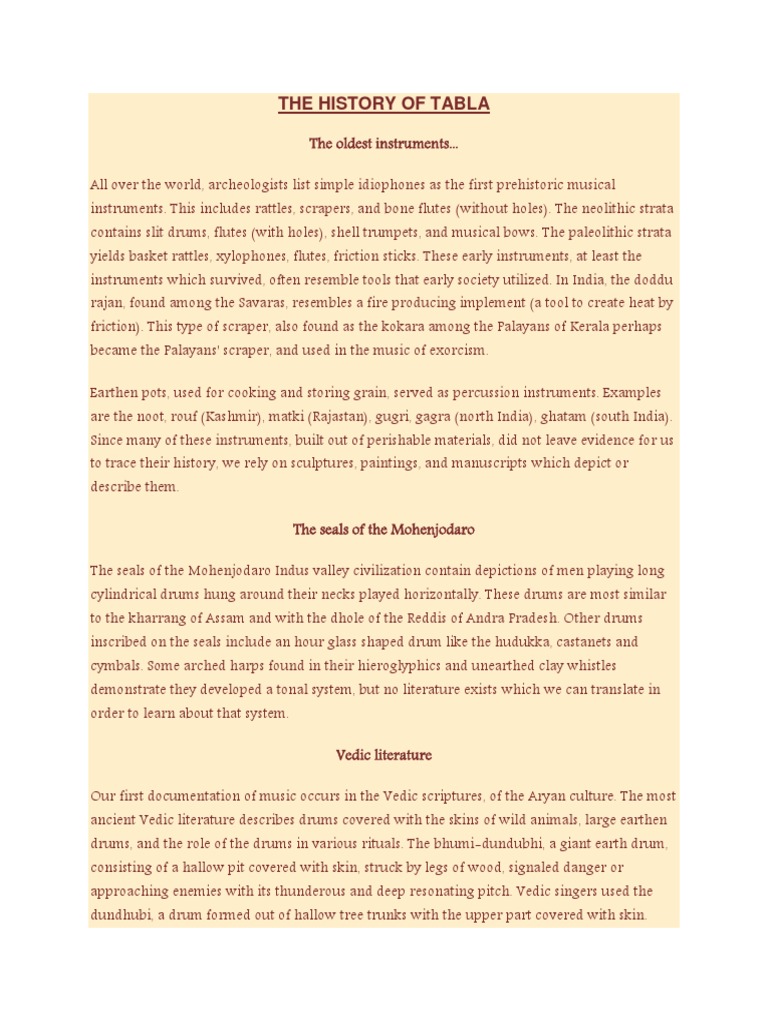 Tabla History | PDF | Musical Instruments | Entertainment (General)
