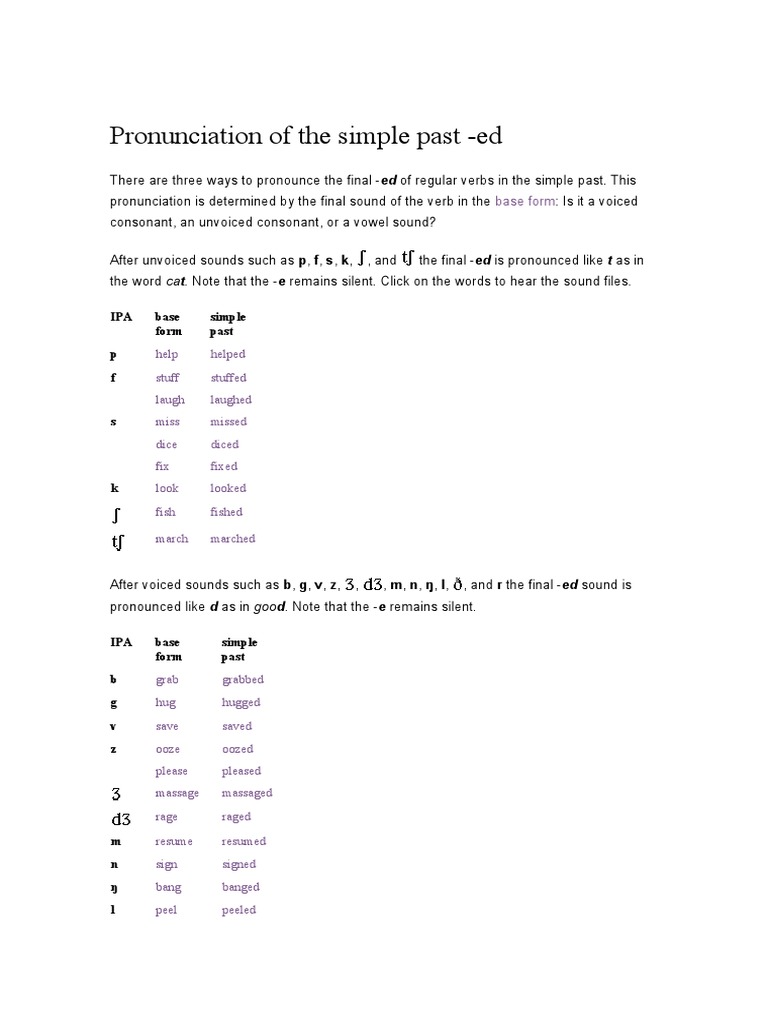 Pronunciation of The Simple Past - Ed | PDF