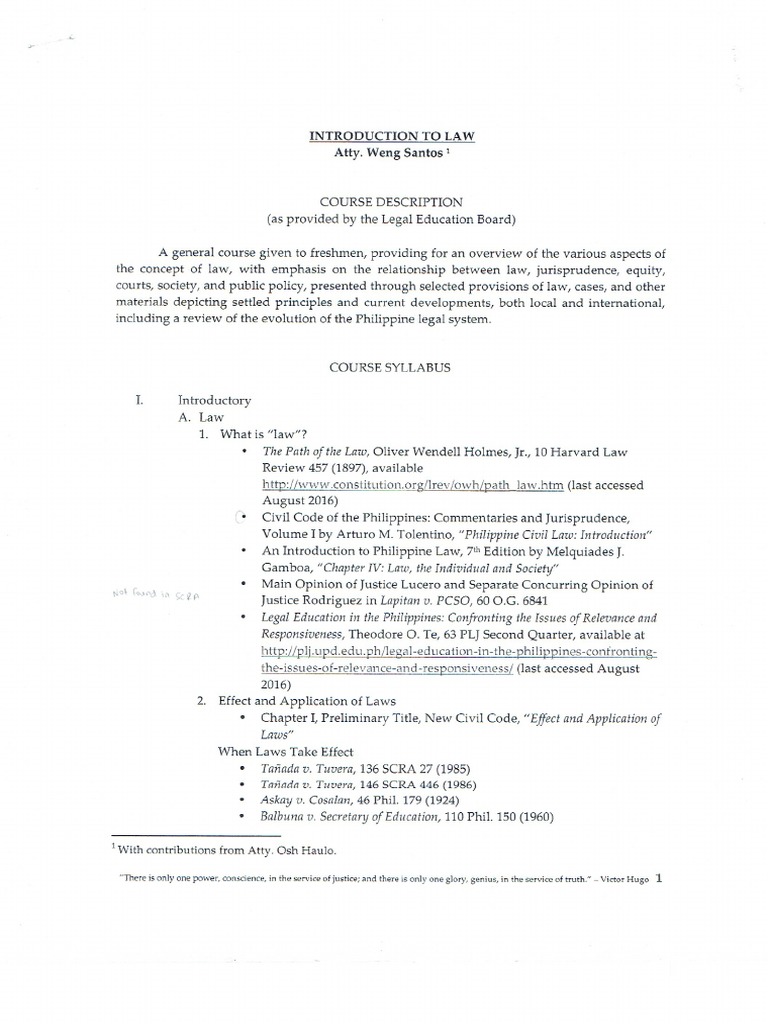 Intro To Law - Course Syllabus | PDF